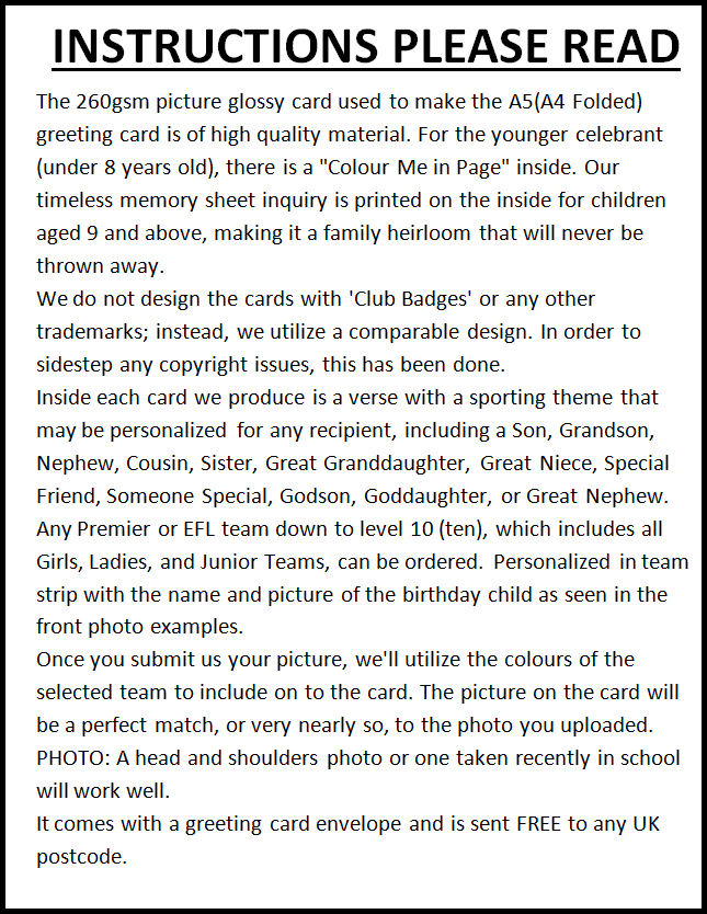 Order Your custom card here – SOCCER BOOKS