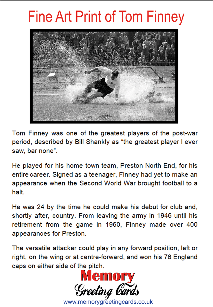 Tom Finney 'The Preston Plumber' Preston North End Memory Greeting Car ...